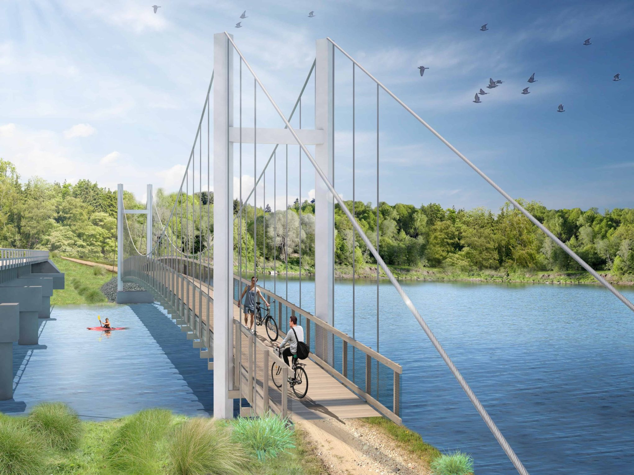 Newnham Road Cycle Suspension Bridge - DC Structures Studio