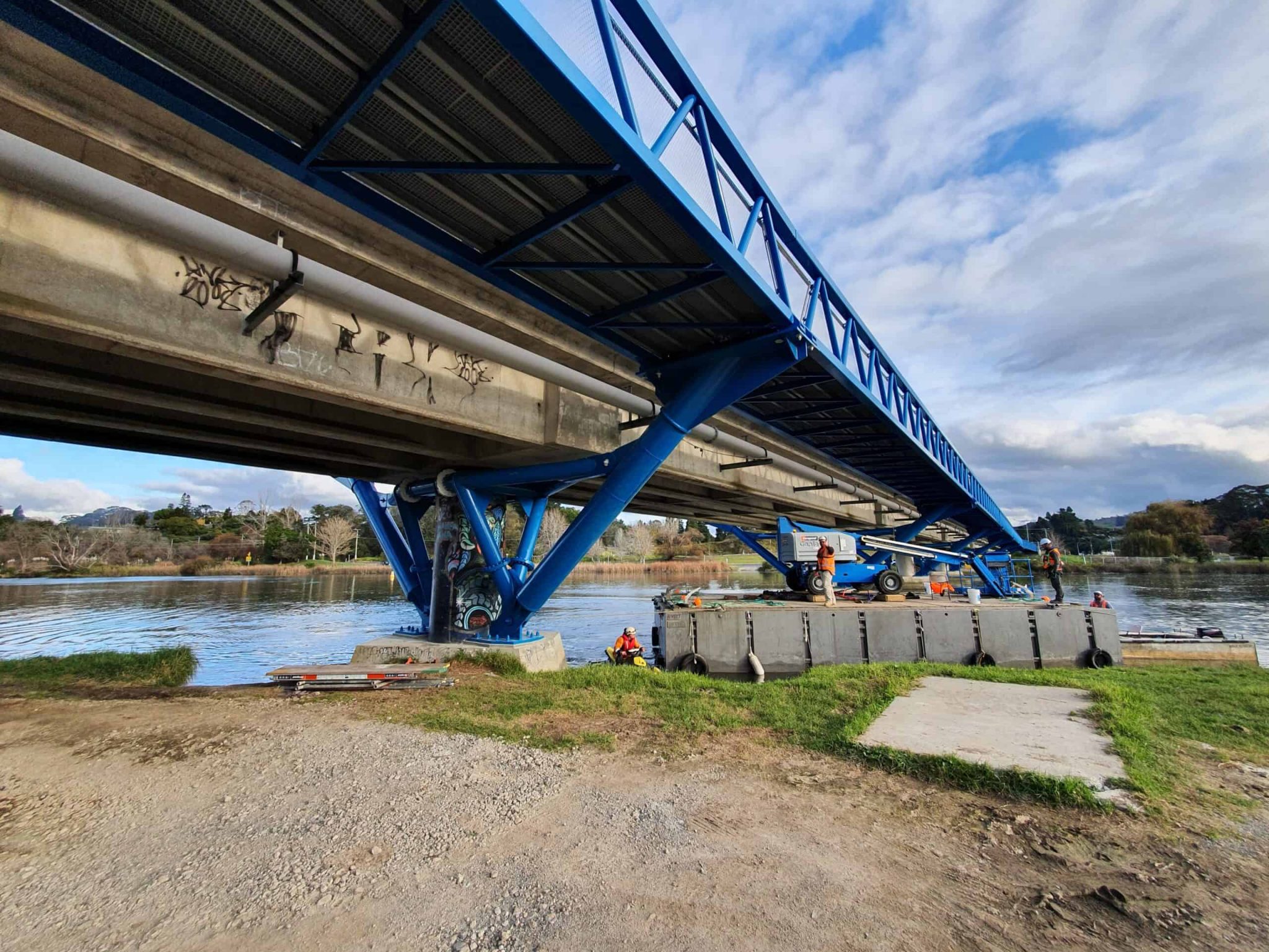 Wairoa Cycleway Truss Footbridge completed... and what a great colour ...